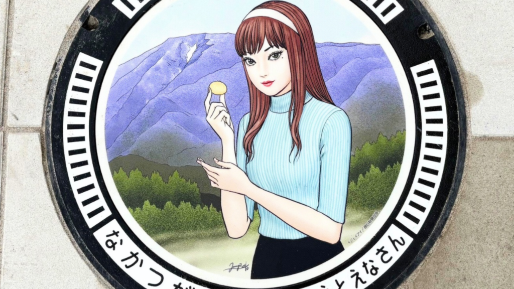 Manhole covers with original designs by Junji Ito, a horror manga ...